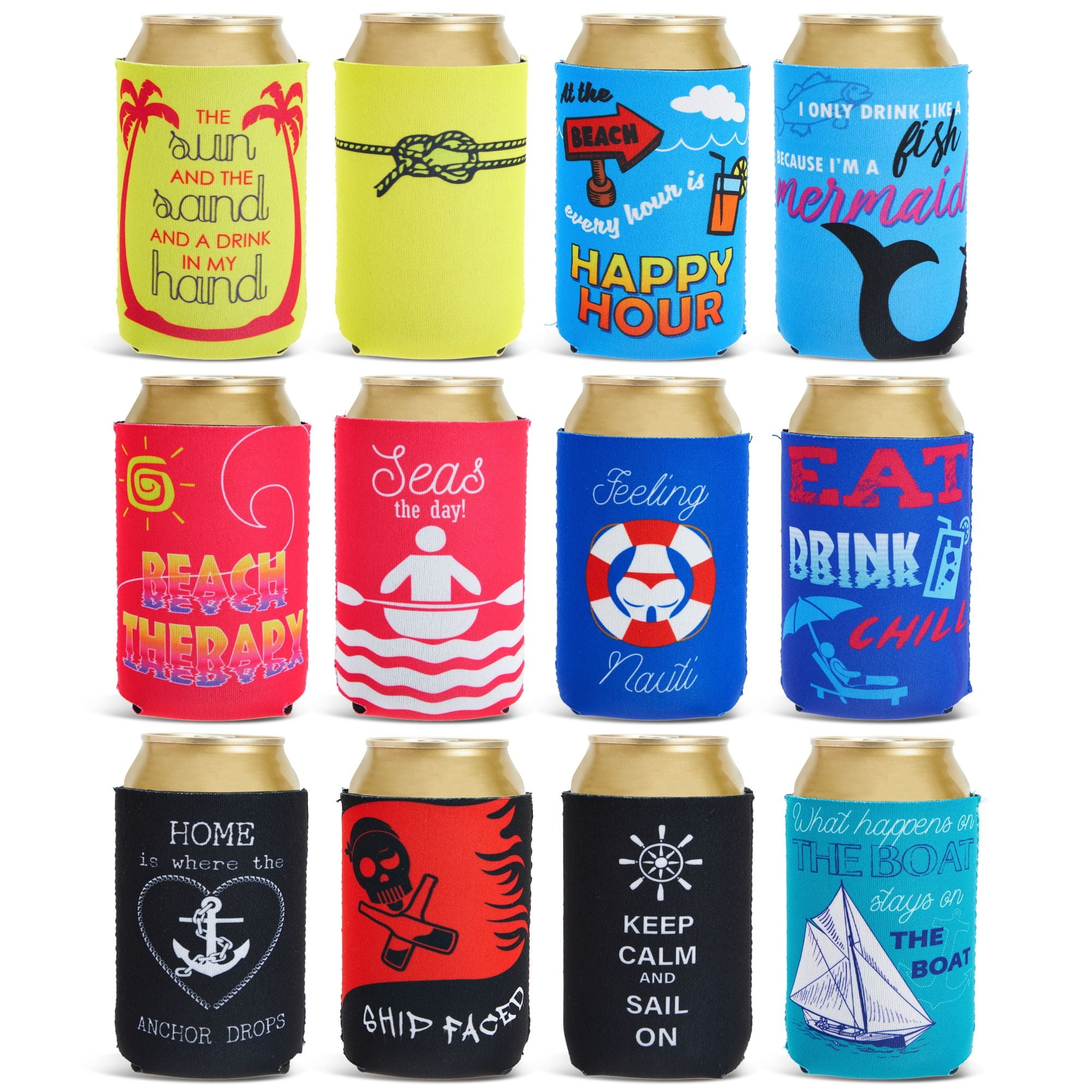 12-Pack Neoprene Can Cooler Sleeves for Soda, Soft Drinks, Beverages ...