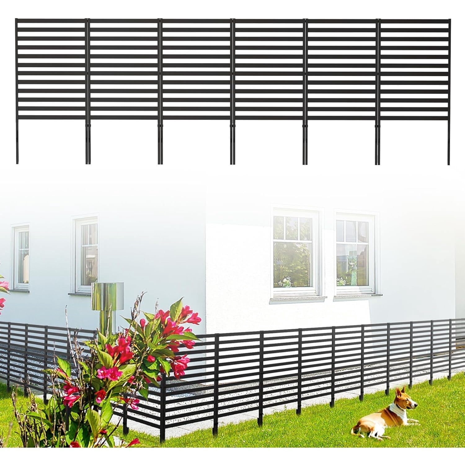 12-Pack No-Dig Decorative Garden Fence, Privacy Screen, Black Metal Air ...