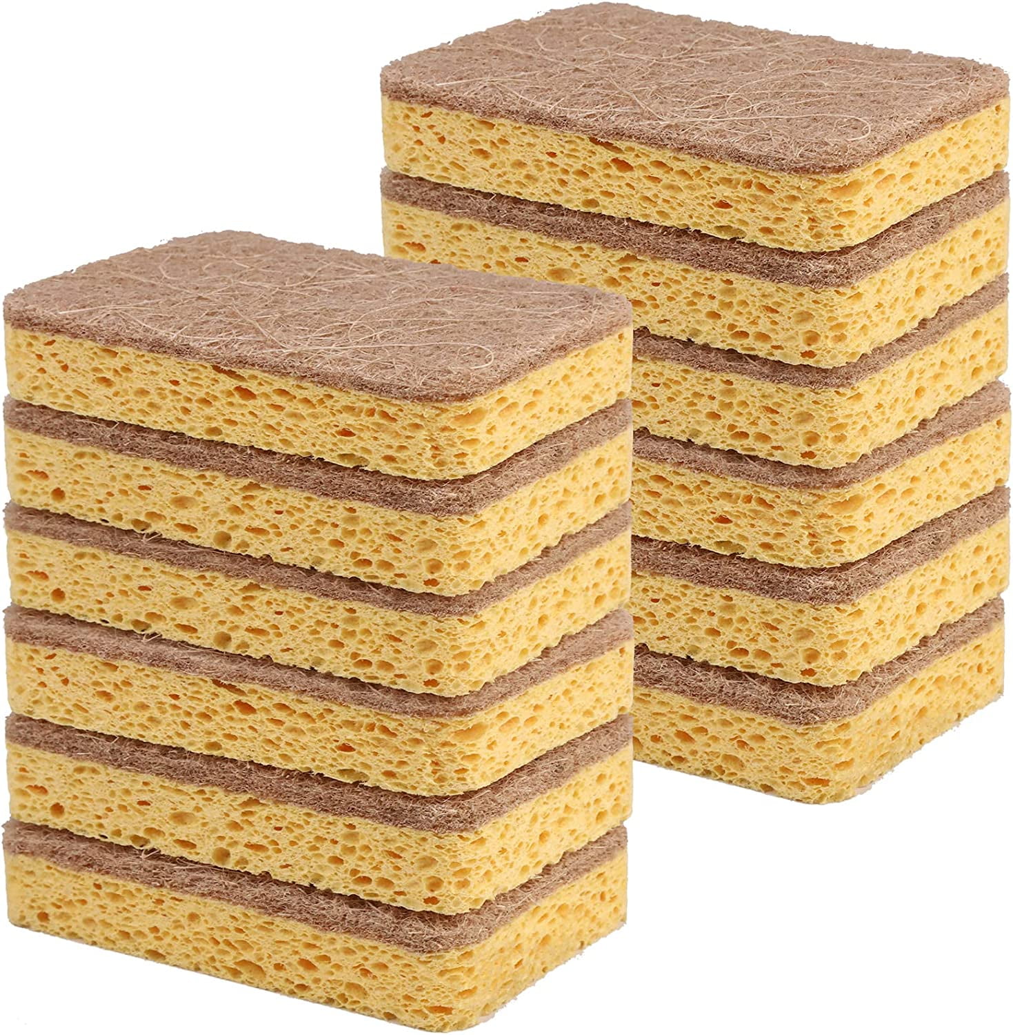 12 Pack Non-Scratch Scrub Sponge, Natural Kitchen Sponges for Cleaning ...