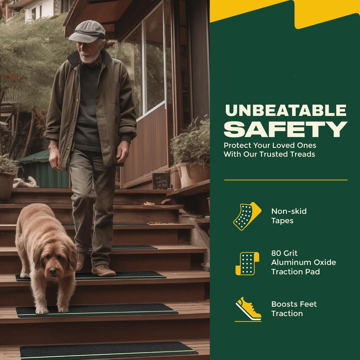 12-Pack Non-Slip Outdoor Stair Treads with Glow - Anti Slip 8" X 30 ...