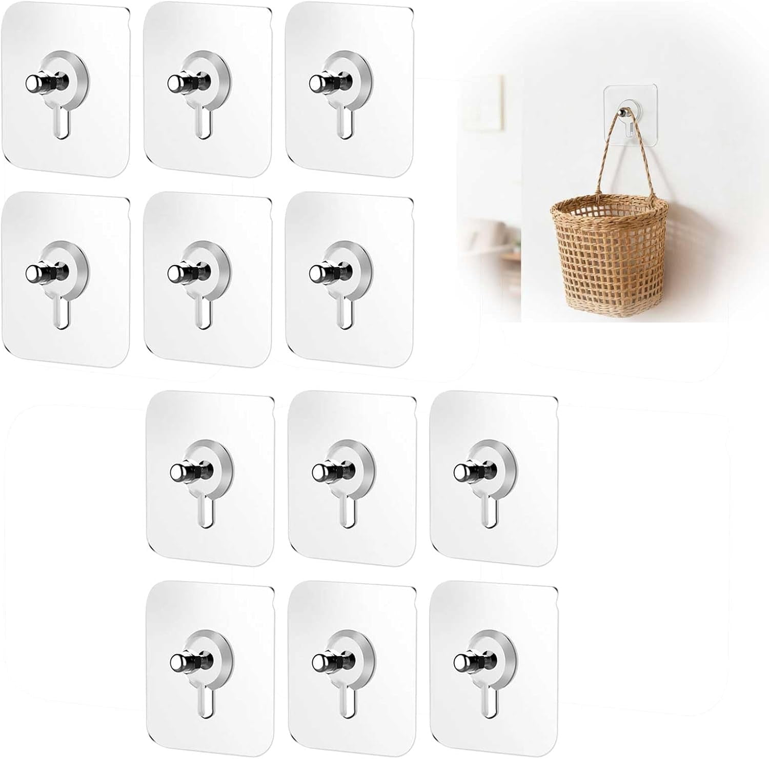 12 Pack Non-Trace Screw Hook Stickers, Drill Free Self-Adhesive Wall ...
