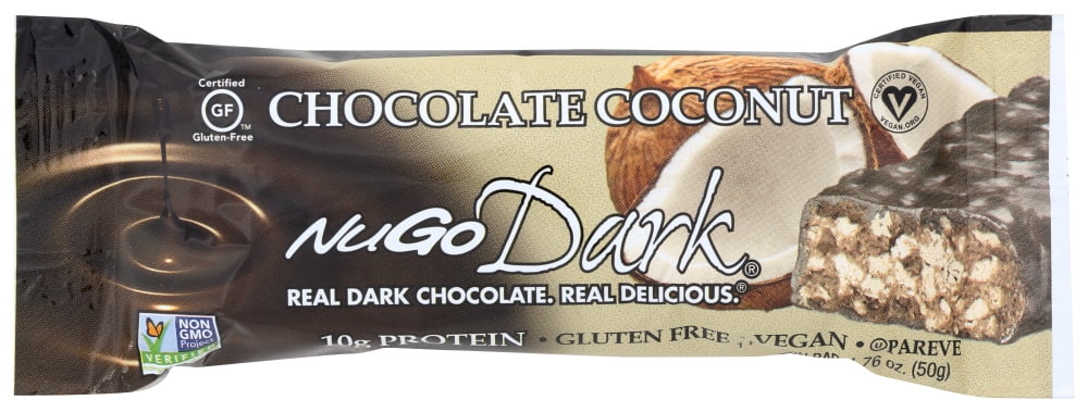 NuGo Dark Chocolate Coconut Bar, Vegan, 10g Protein, 1.76 oz, 12 Pack ...