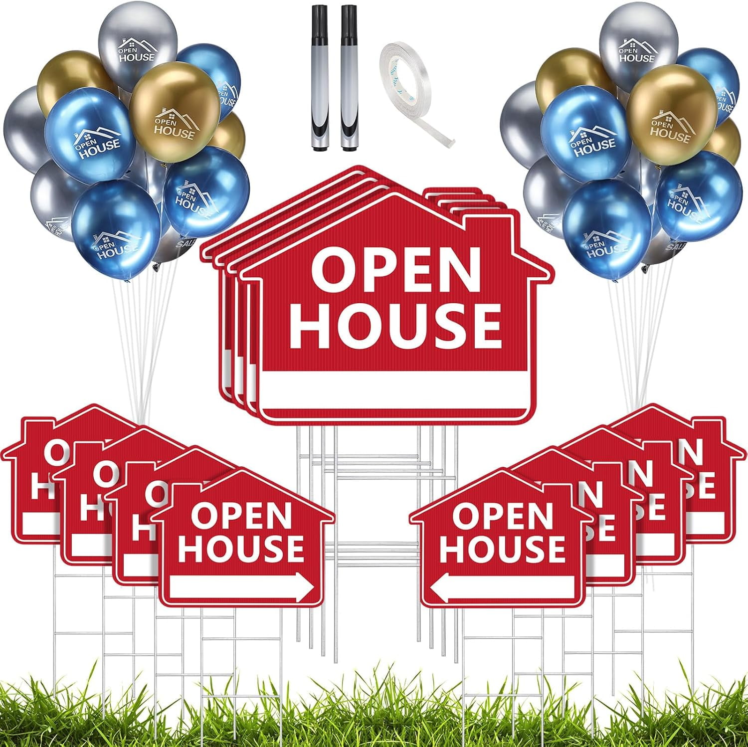12 Pack Open House Signs with Stakes for Estate Large Double Sided ...
