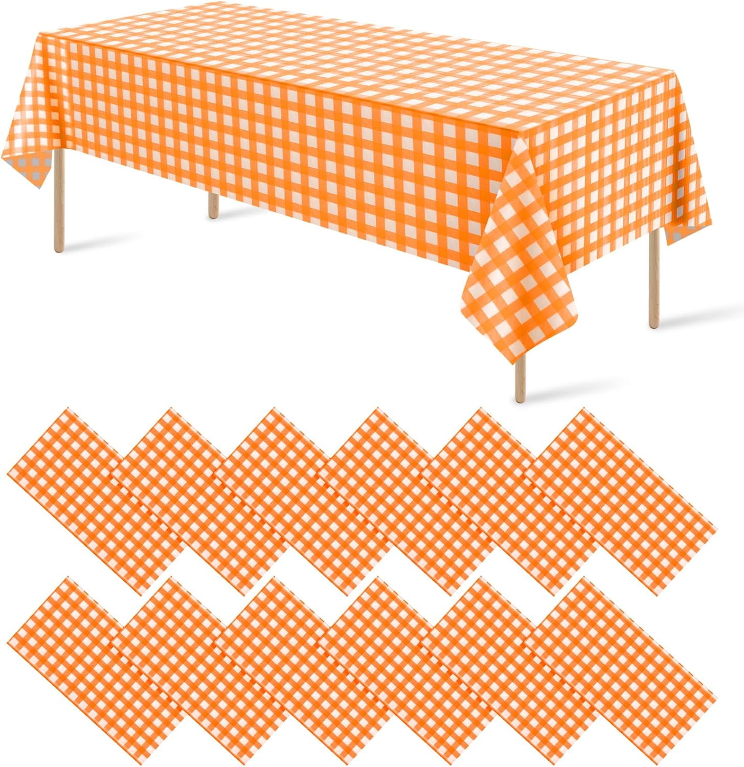 12 Pack Orange Plastic Checkered Tablecloth, Decorative Disposable ...