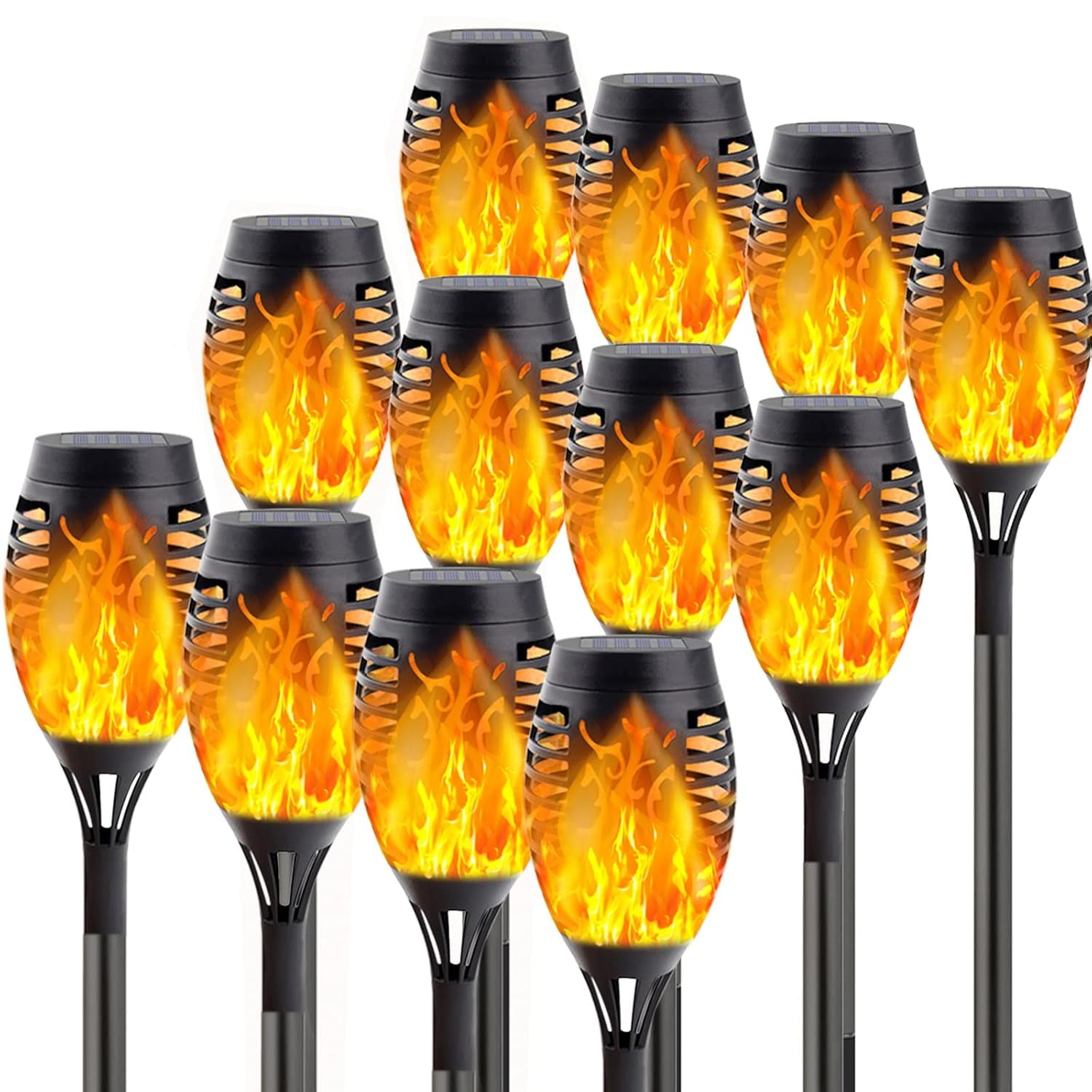 12 Pack Orange Solar Torch Lights Outdoor With Flickering Flame ...