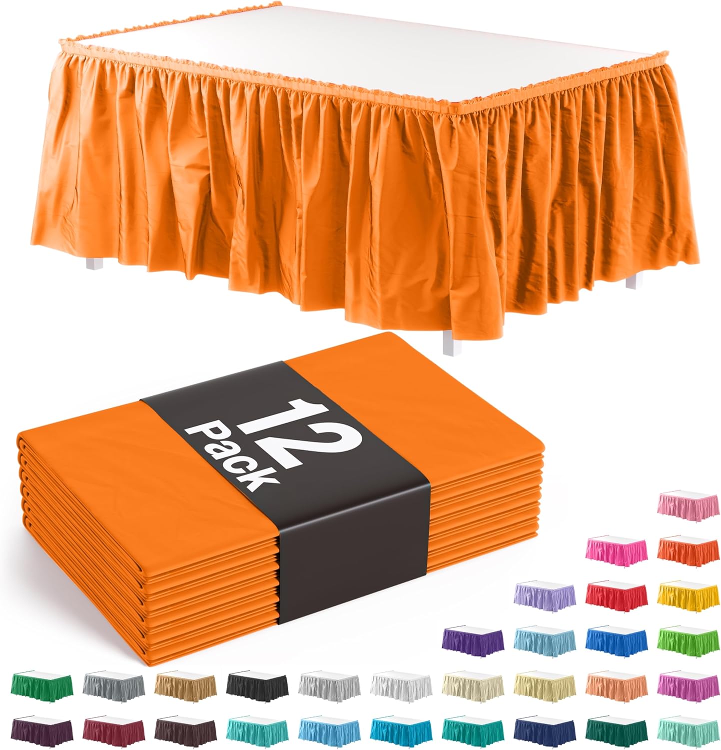 12 Pack Orange Table Skirt 29" X 14' Disposable Plastic Table Skirts ...