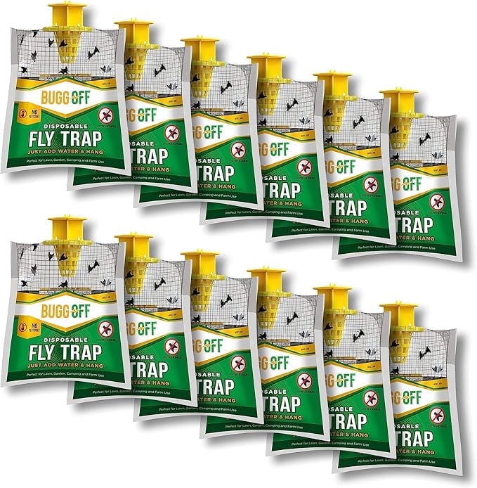 BUGGOFF Outdoor Disposable Hanging Fly Traps, 12 Pack, Pre-Baited ...