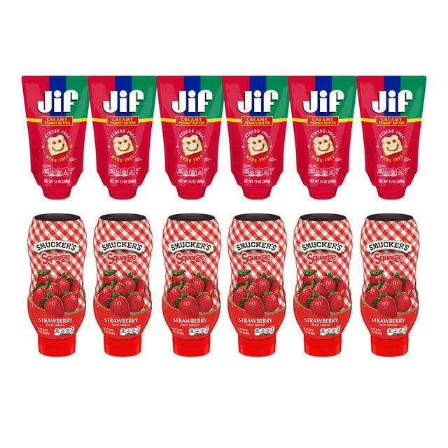 Free Shipping! (12 Pack) PB&J Variety Pack, Jif Squeeze Creamy Peanut ...