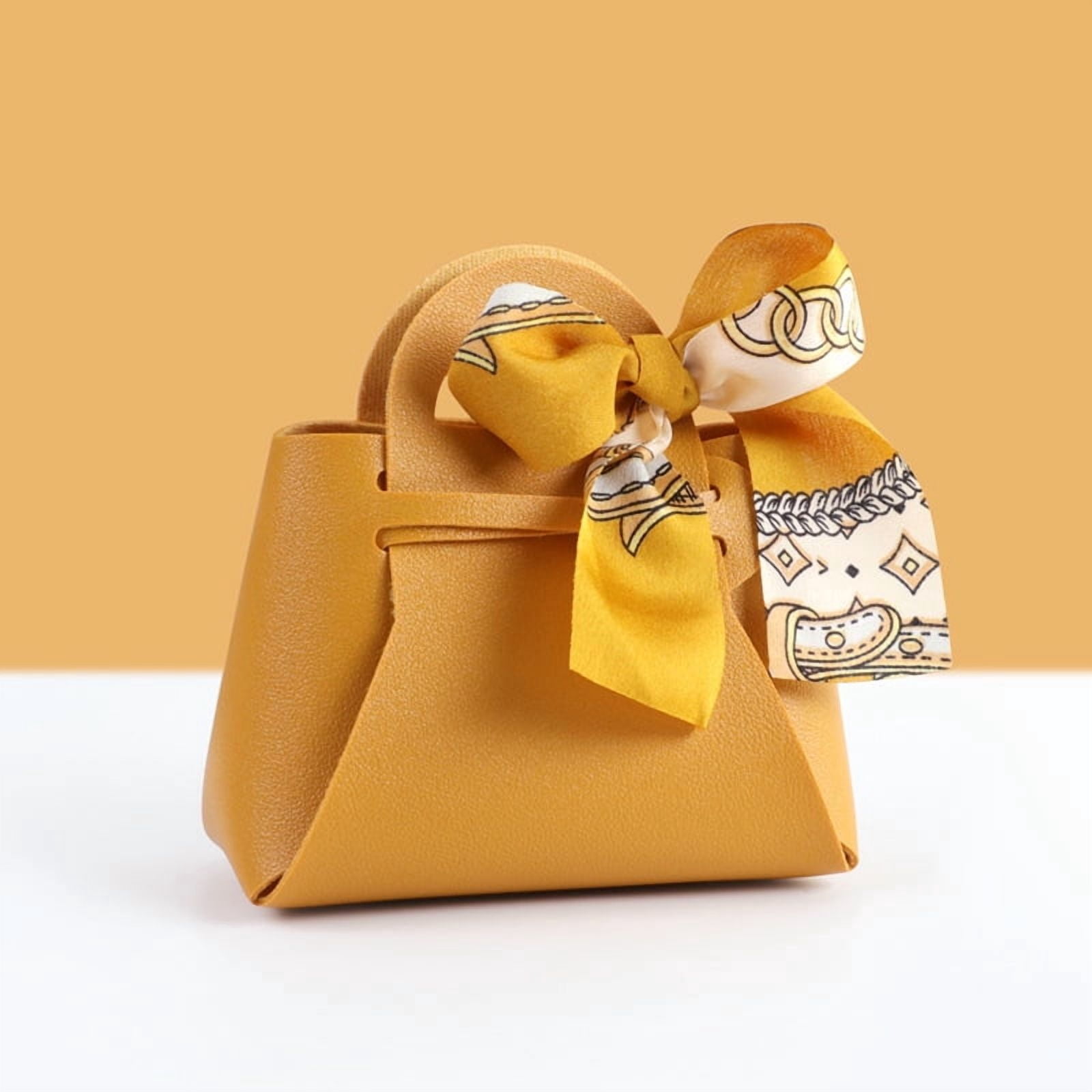 12 Pack PU Leather Gift Bags with Handle Ribbon Party Favor Boxes ...