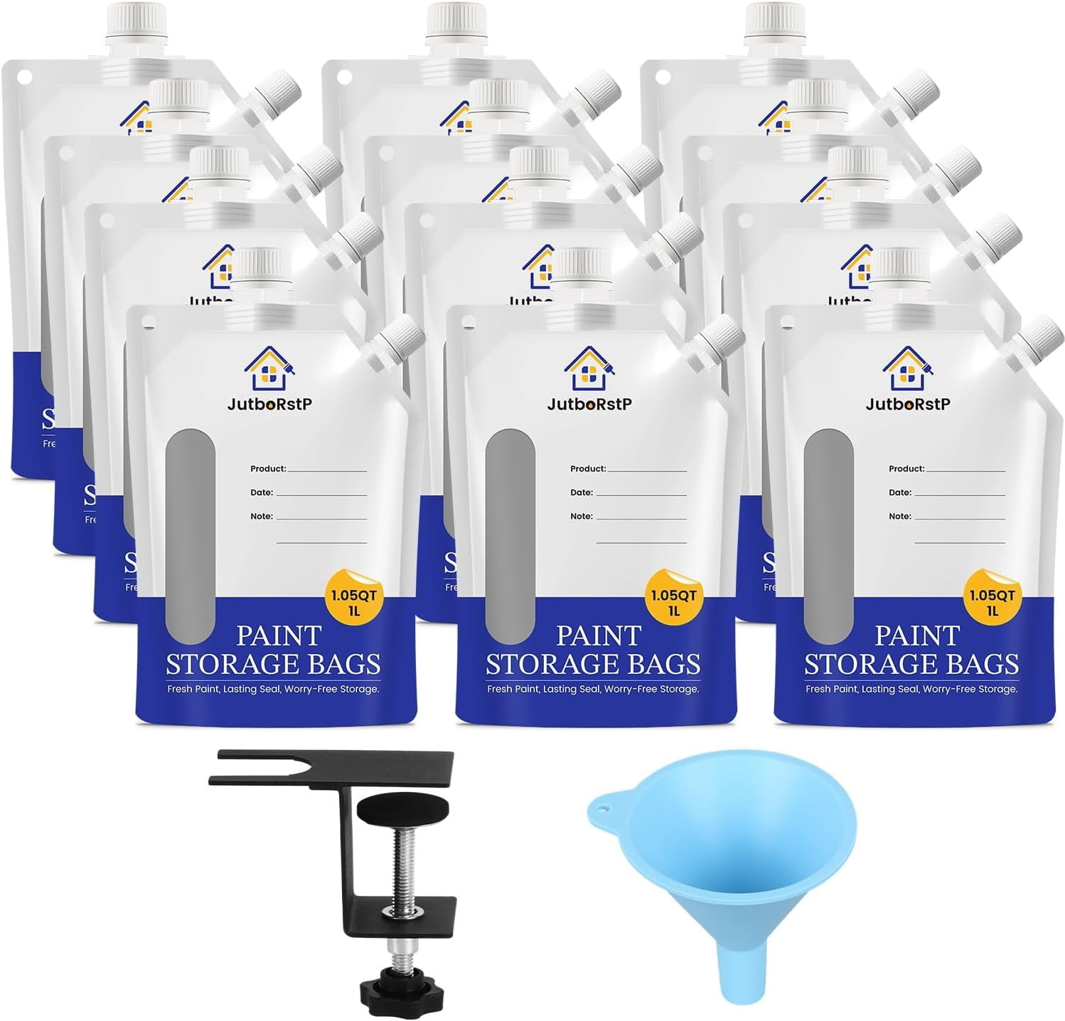 12 Pack Paint Storage Bags with Funnel and Filler Clip, 1 Quart ...