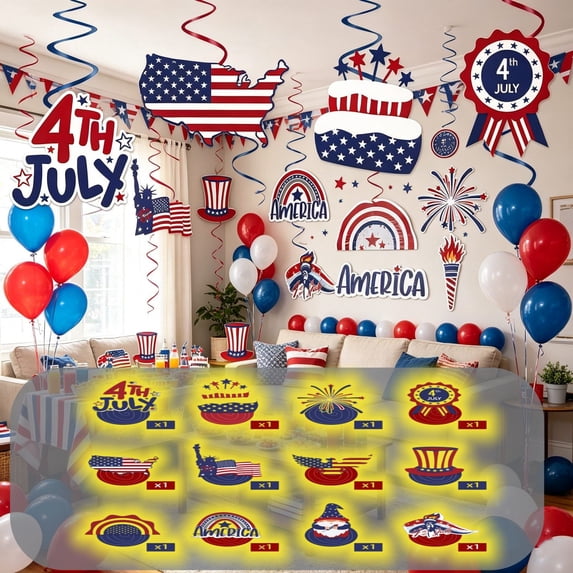 12 Pack Patriotic Hanging Swirl Decoration, USA Themed Curly Streamer ...