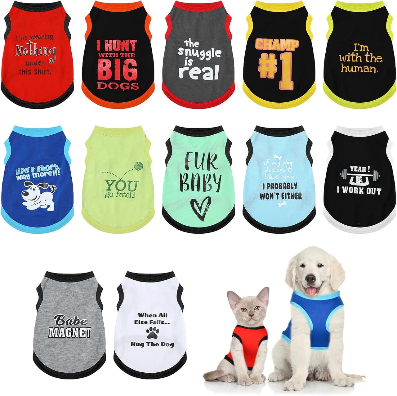 12-Pack Pet Summer Shirts - Funny Letter Print Breathable Soft Vests ...