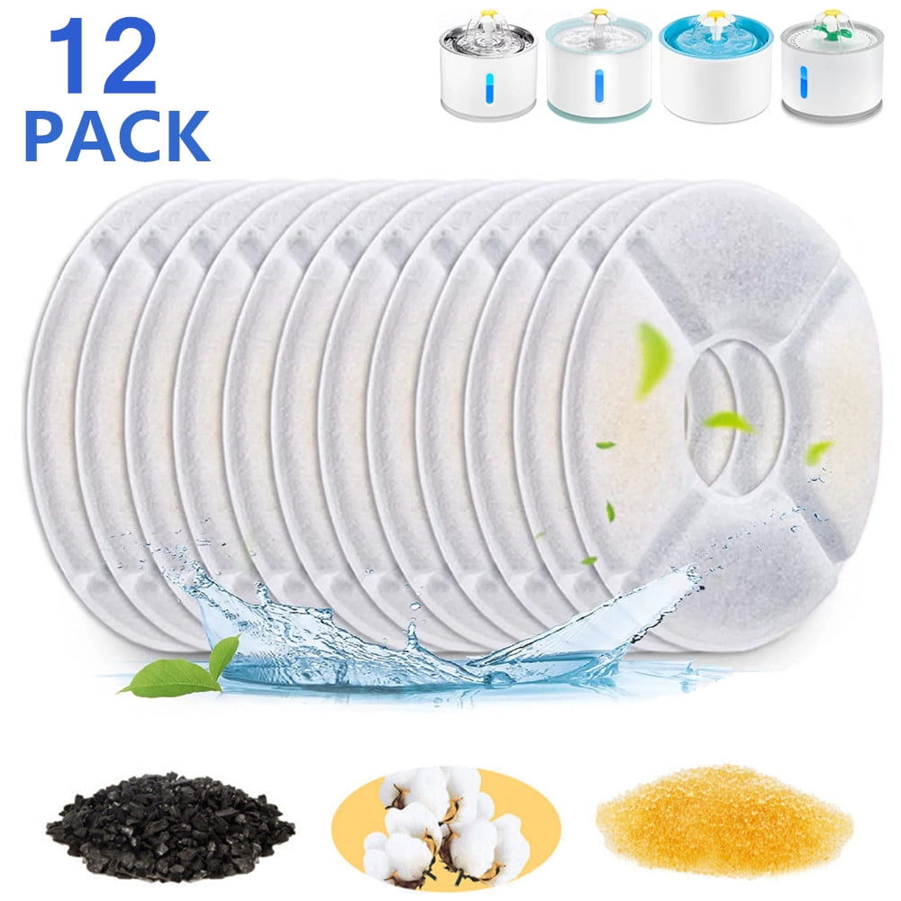 12 Pack Pet Water Fountain Filters Replacement for 81oz/2.4L Automatic ...