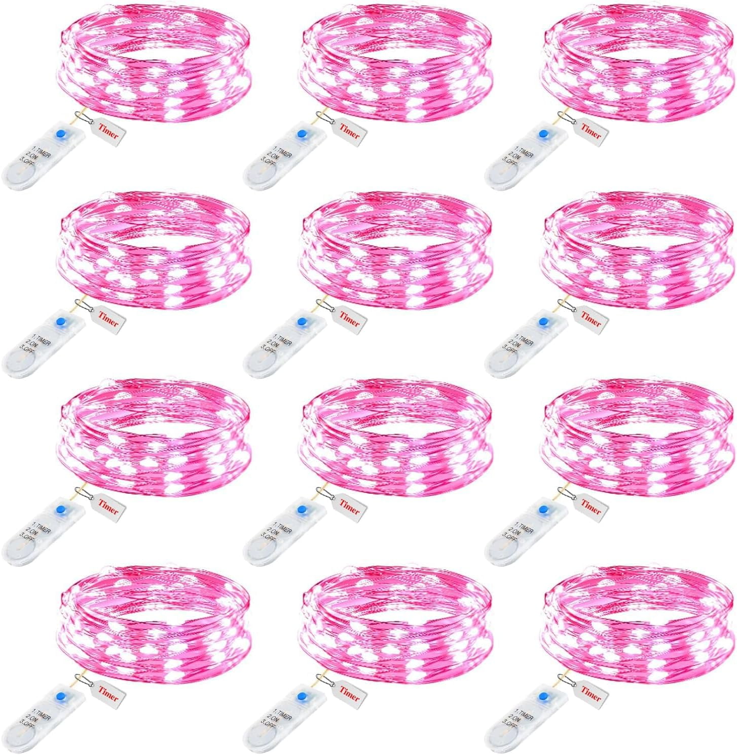 12 Pack Pink Fairy Lights Battery Operated String Light with Timer ...