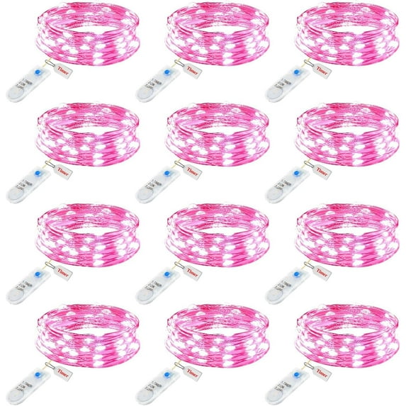 12 Pack Pink Fairy Lights Battery Operated String Light with Timer ...
