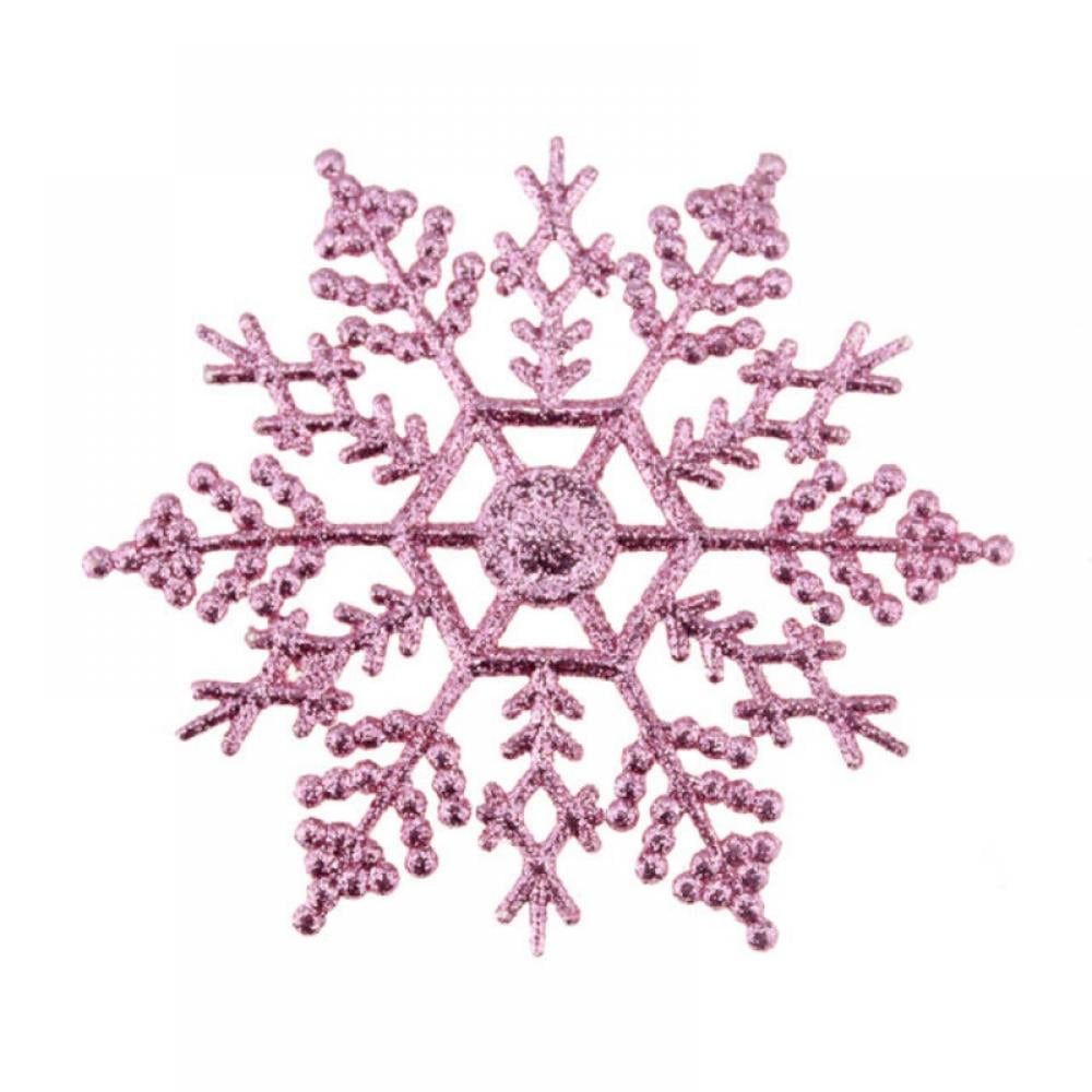 12 Pack Pink Snowflake Ornaments Plastic Glitter Snow Flakes Ornaments ...