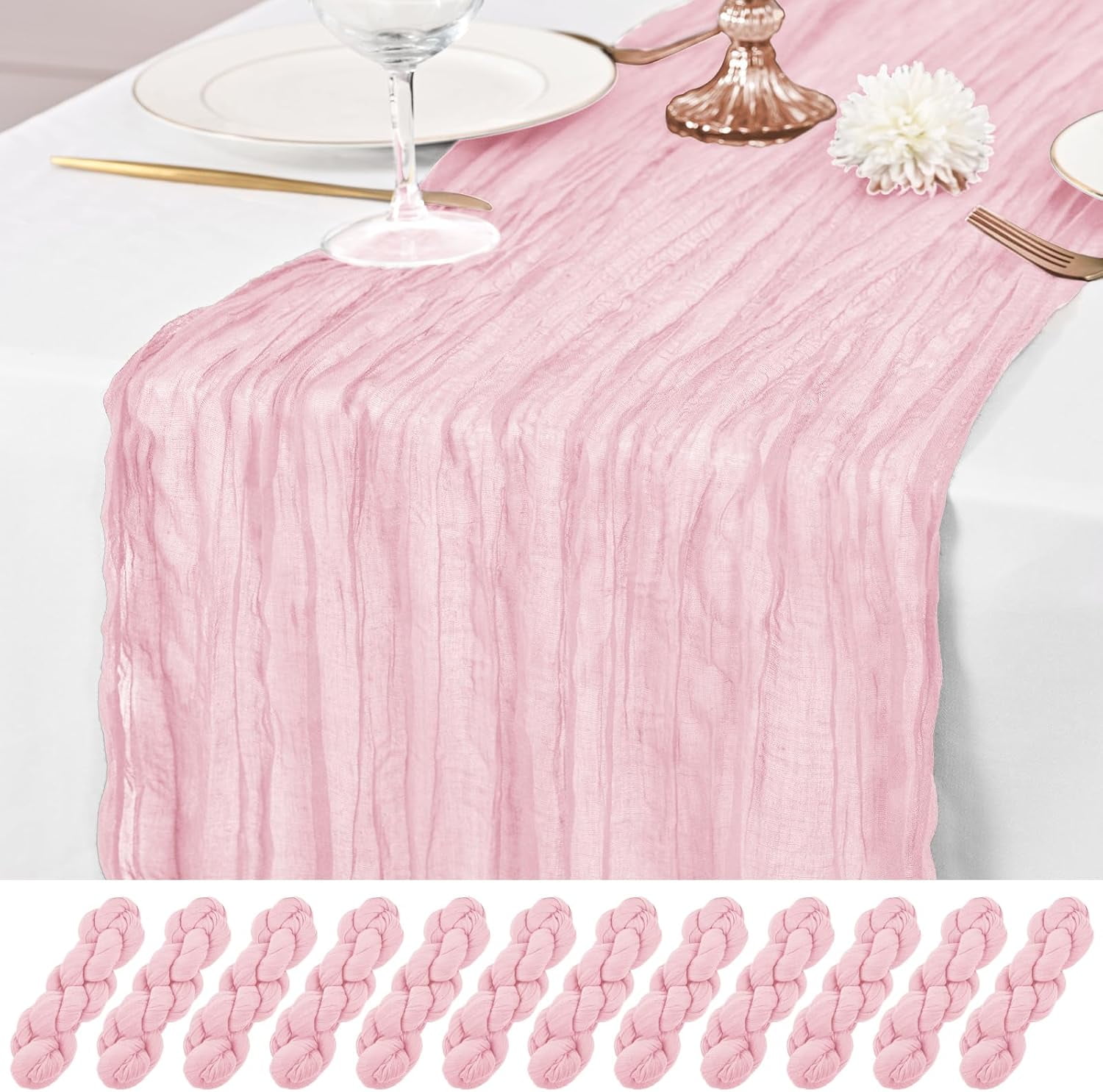 12 Pack Pink Table Runner 10Ft Cheesecloth Table Runner Rustic Gauze ...