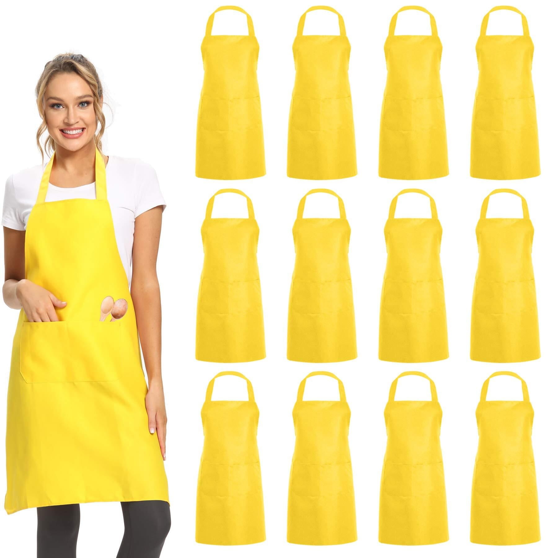 12 Pack Plain Bib Aprons with 2 Pockets - Black Unisex Commercial Apron ...
