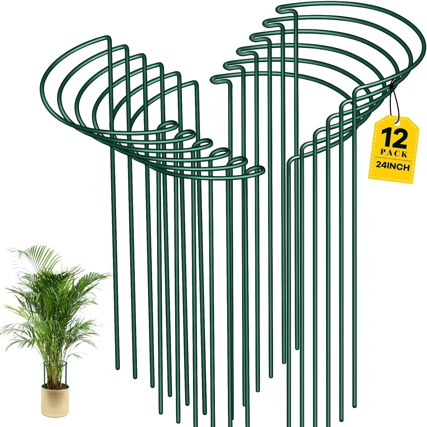 12 Pack Plant Support Stakes 24" x 10" Half Round Metal Rings for Peony ...