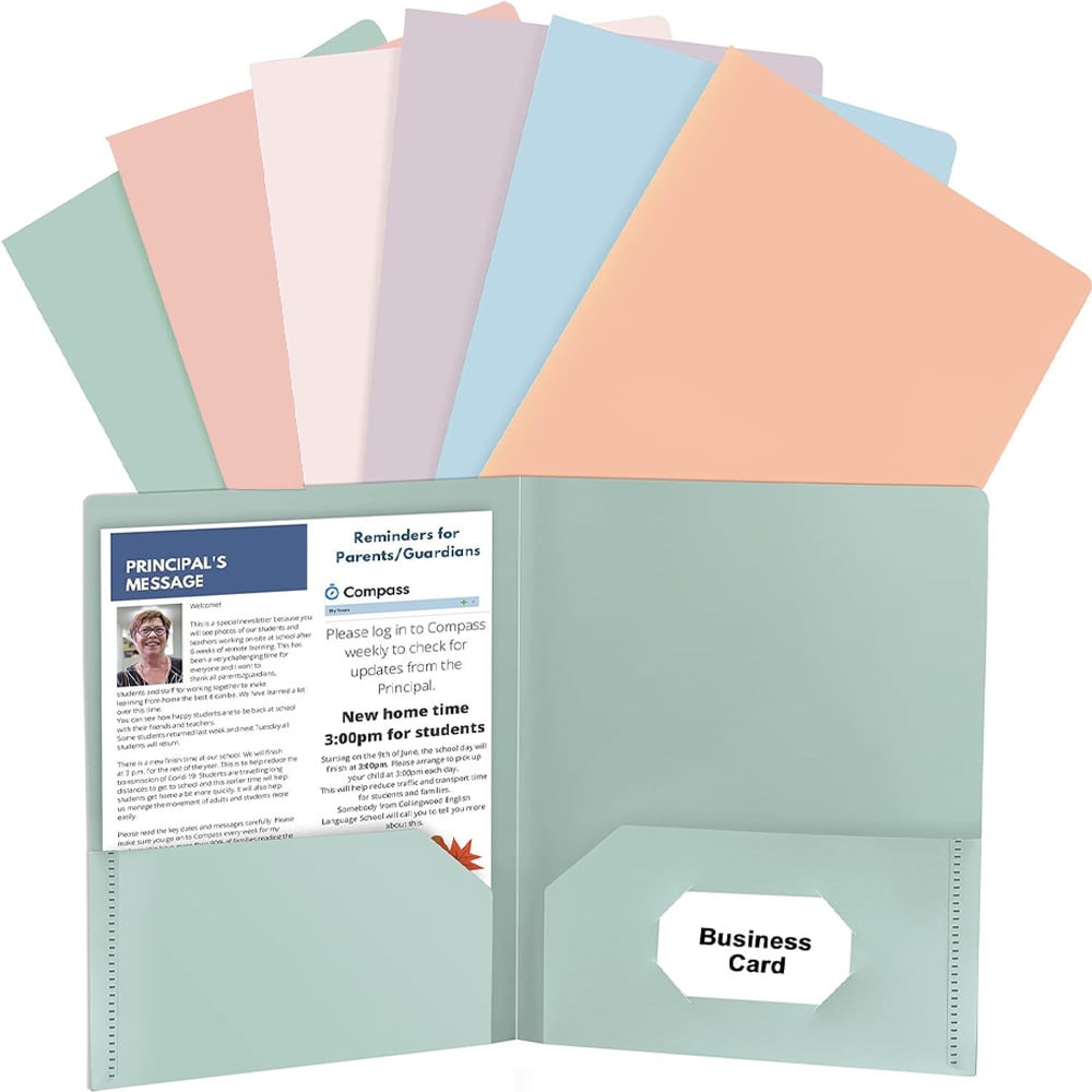 12 Pack Plastic 2 Pocket Folders Pastel Colors Heavy-Duty Plastic ...