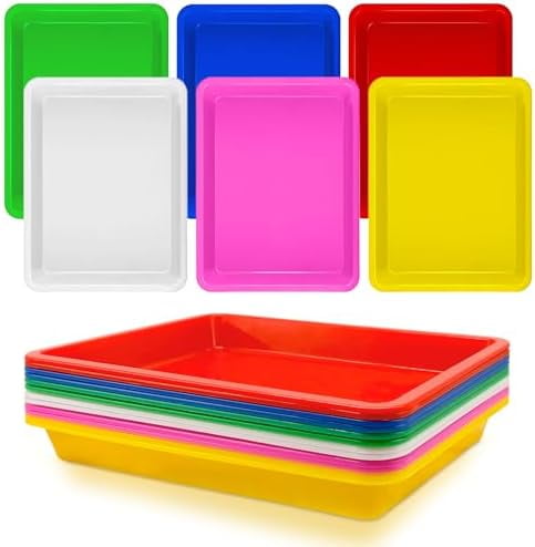 12 Pack Plastic Art Trays,6 Colors Serving Tray,Activity Crafts ...