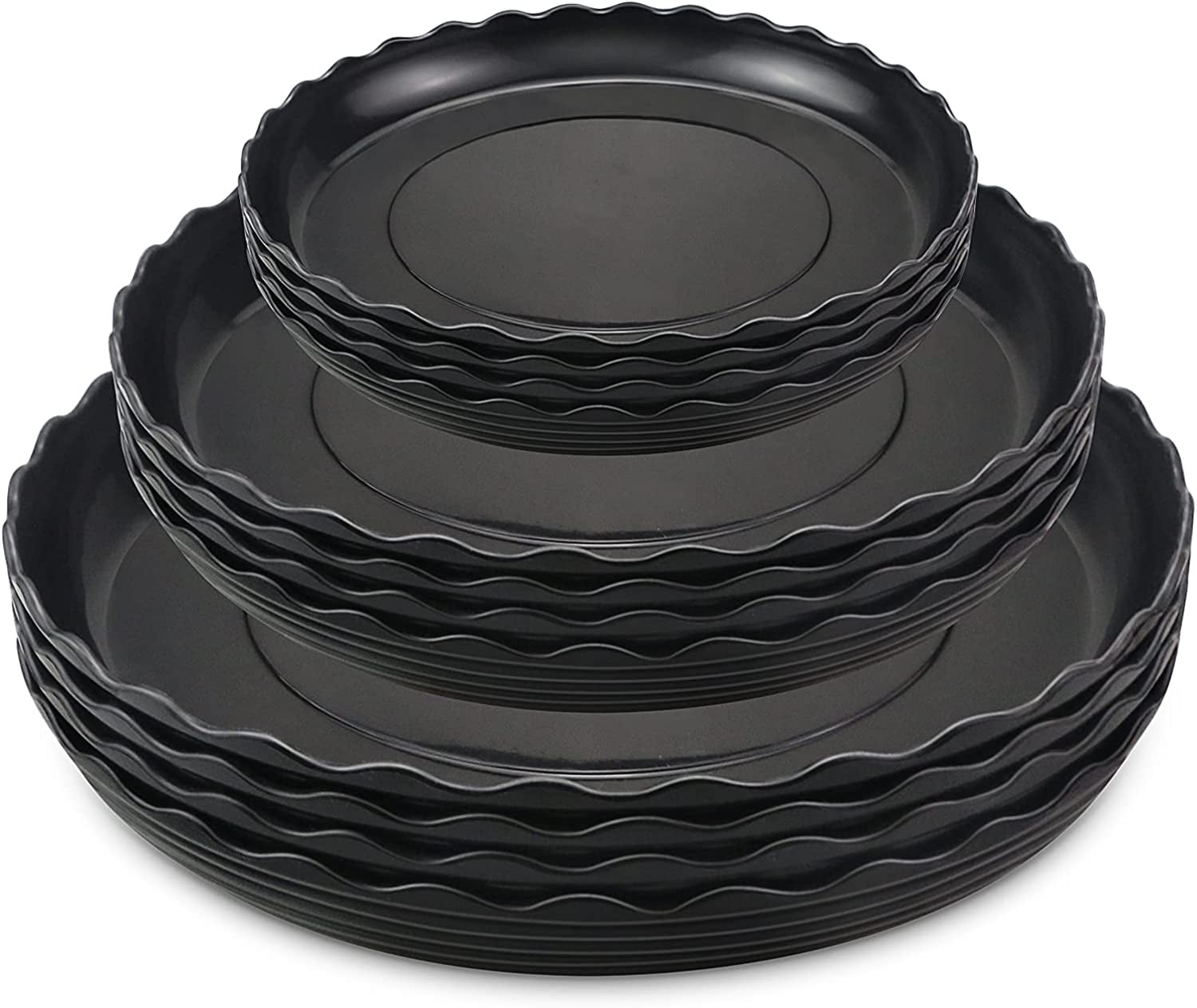 12 Pack Plastic Black Round Wave Plant Saucer,Durable Heavy Duty Flower ...
