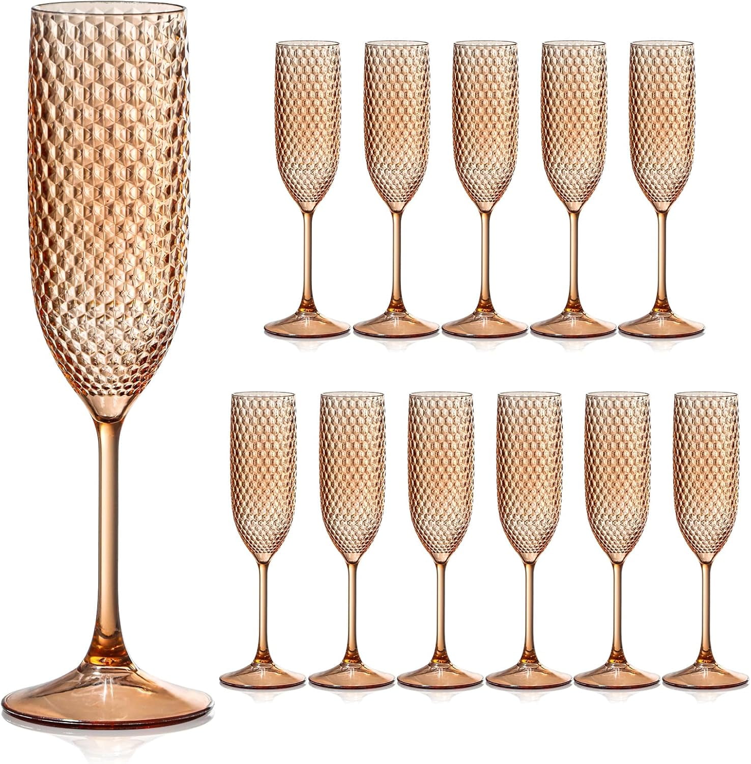 12 Pack Plastic Champagne Flutes Rose gold Goblet Champagne Glasses ...