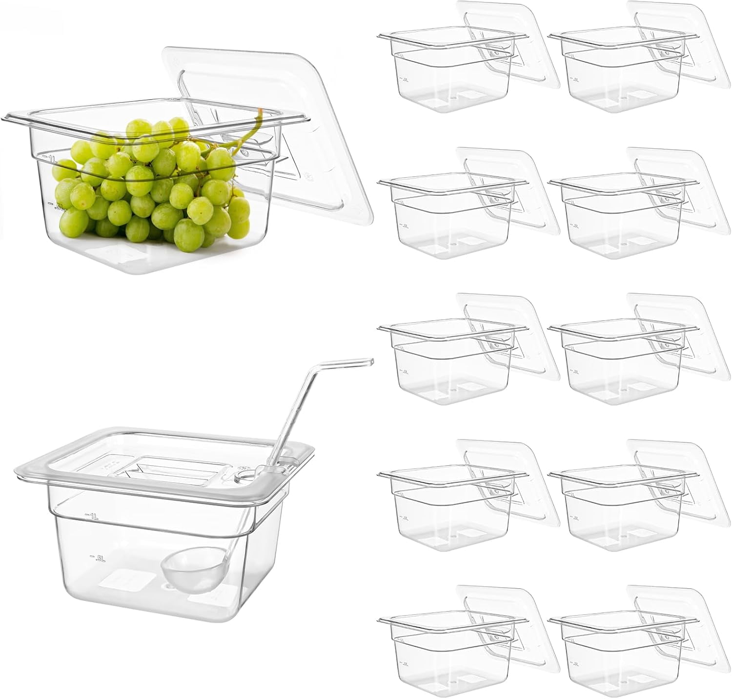 12 Pack Plastic Clear Food Pan with Lids, 1/6 Size 4'' Deep Commercial ...