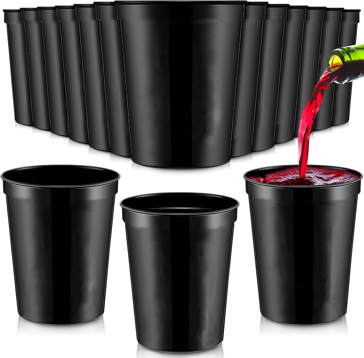 12 Pack Plastic Cups - 530ml/18oz - Reusable Drinking Tumblers Hard ...