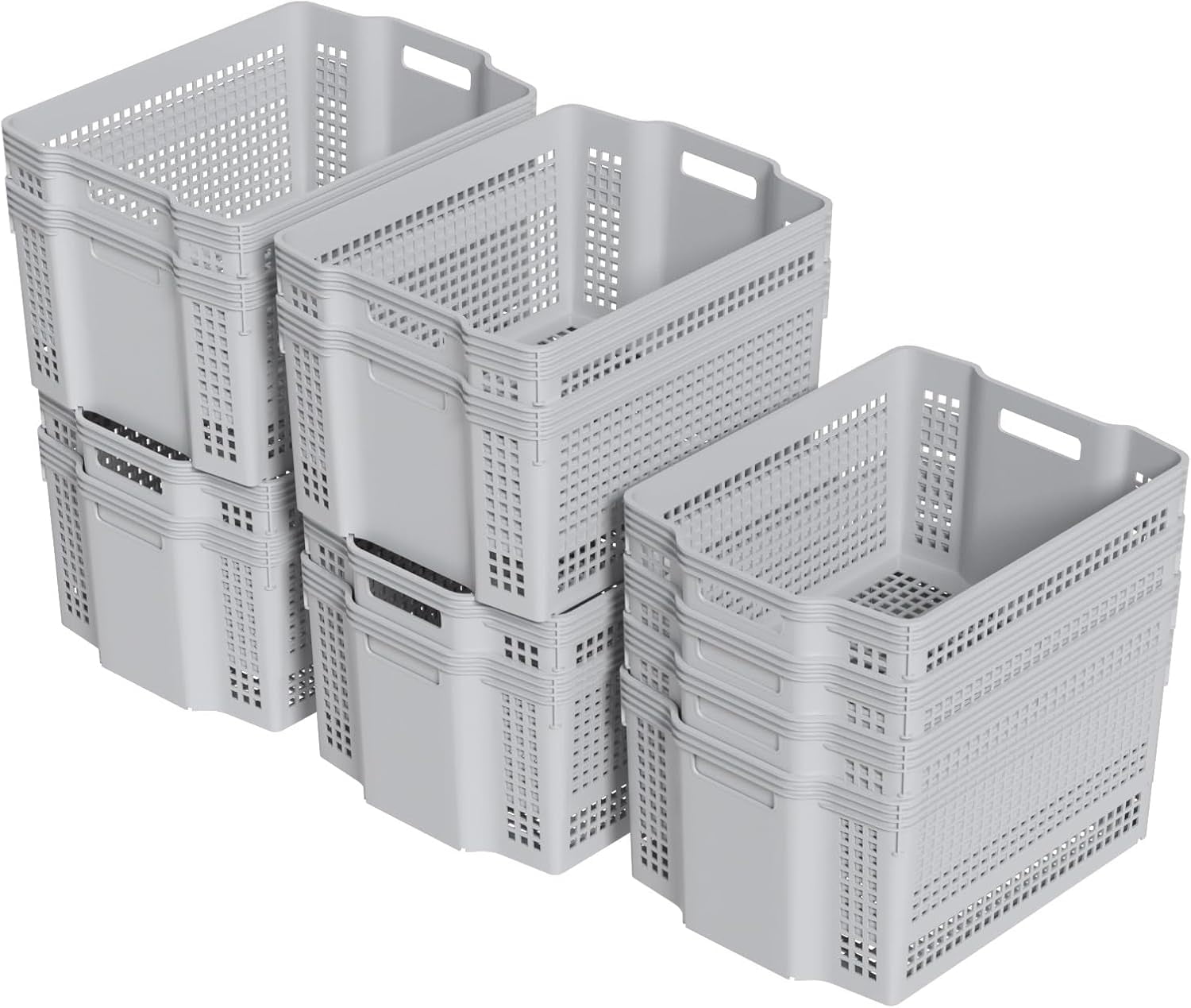 12-Pack Plastic Deep Storage Basket, Large Plastic Stackable Baskets ...