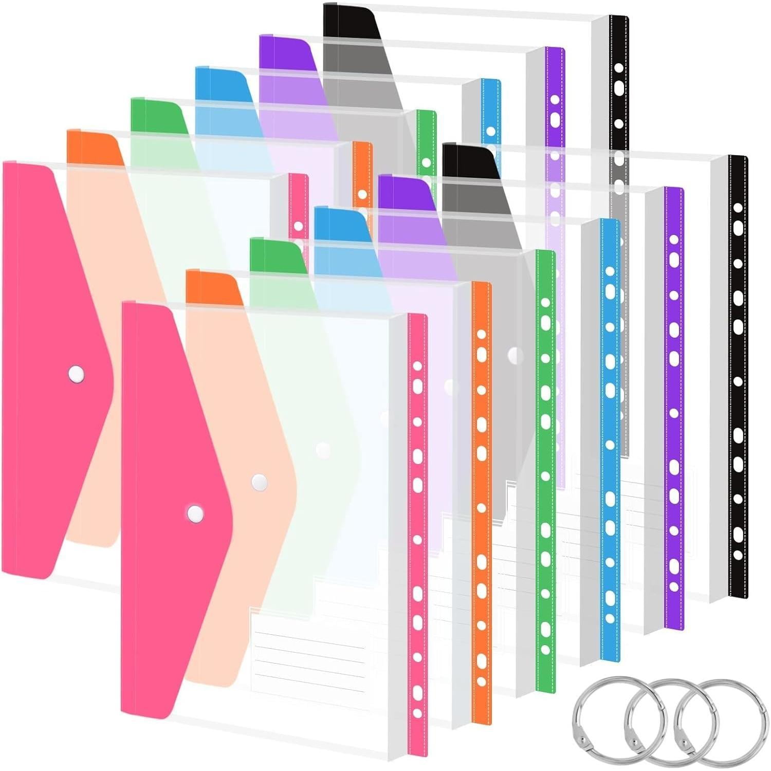 12 Pack Plastic Envelopes Binder Pocket 11 Holes Expandable Binder ...