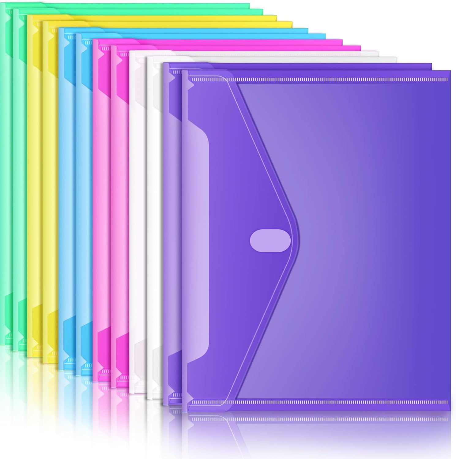 12 Pack Plastic Envelopes File Folders, Folders with Pockets, Colored ...