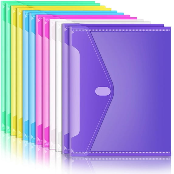 12 Pack Plastic Envelopes File Folders, Folders with Pockets, Colored ...