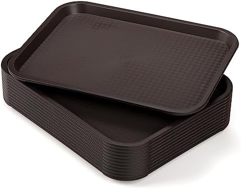 12 Pack Plastic Fast Food Trays, 13.7 x 10.5 Inch Rectangular Cafeteria ...