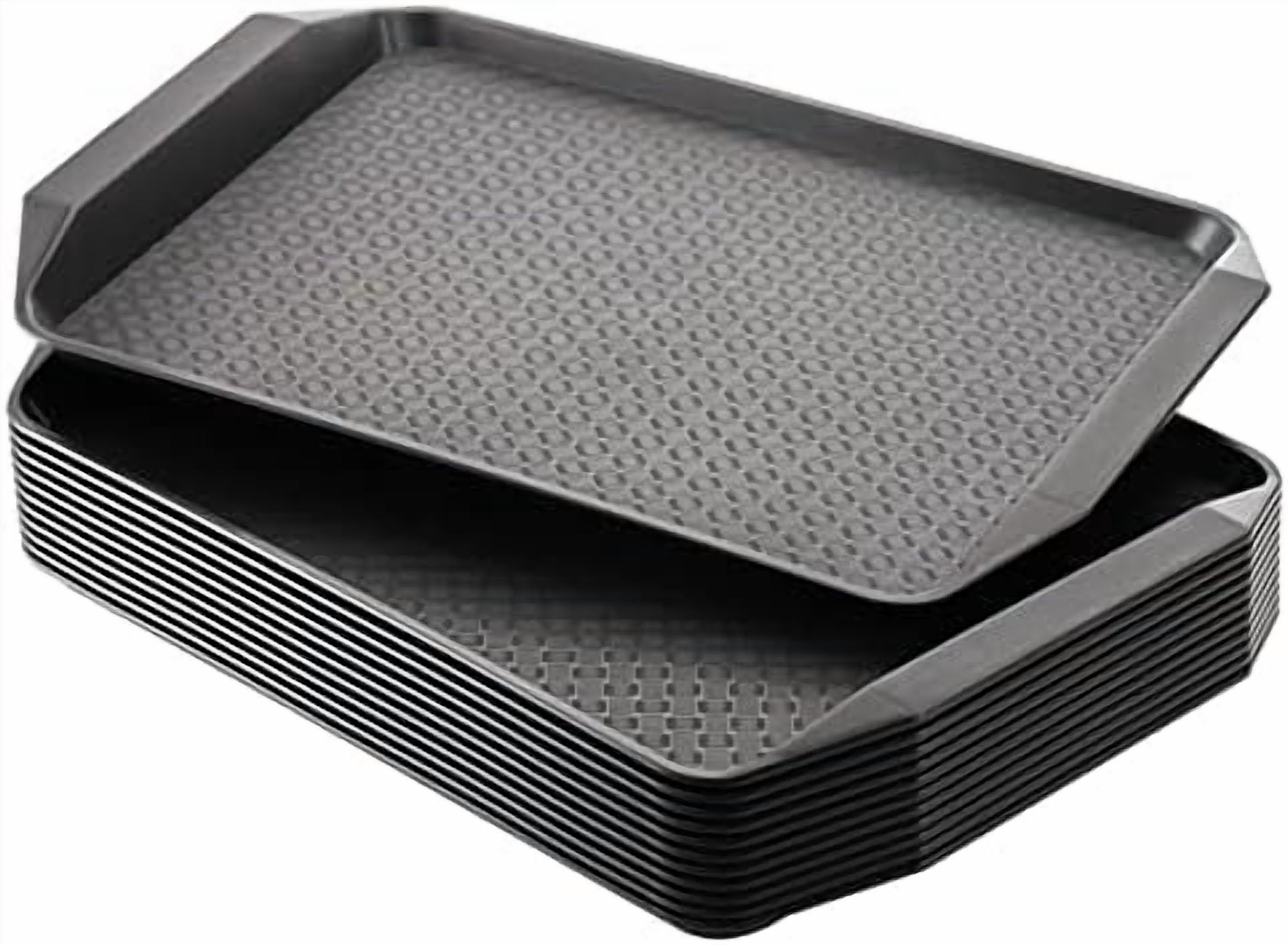 12 Pack Plastic Fast Food Trays for Eating, 17IN x 11.7IN Black ...
