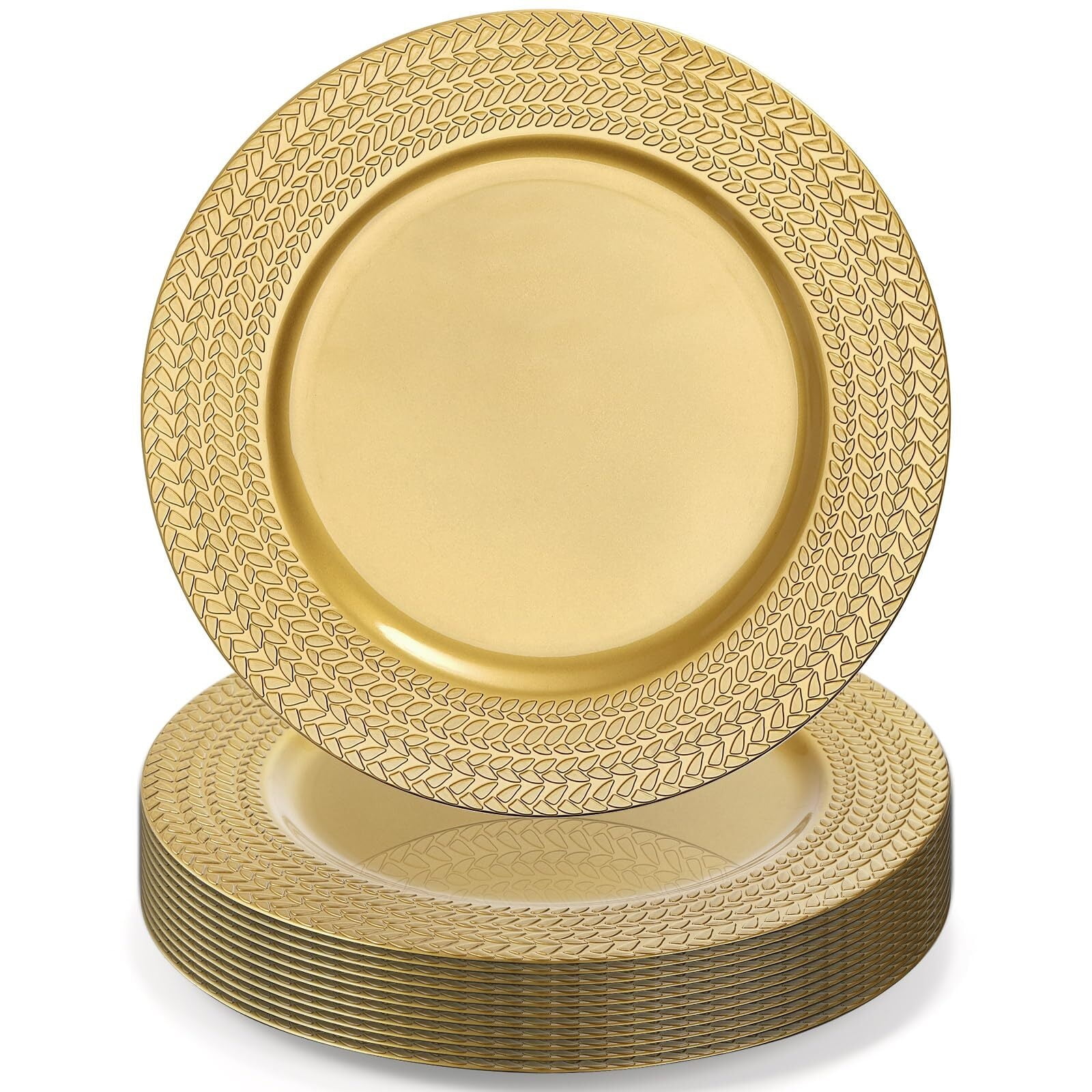 12 Pack Plastic Gold Charger Plates, 13 Inch Dinner Plate, Leaf Trim ...