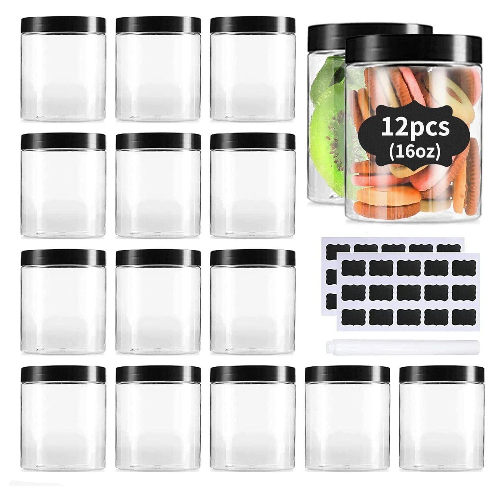12 Pack Plastic Jars with Lids, 16 oz Clear Slime Cosmetics Containers ...