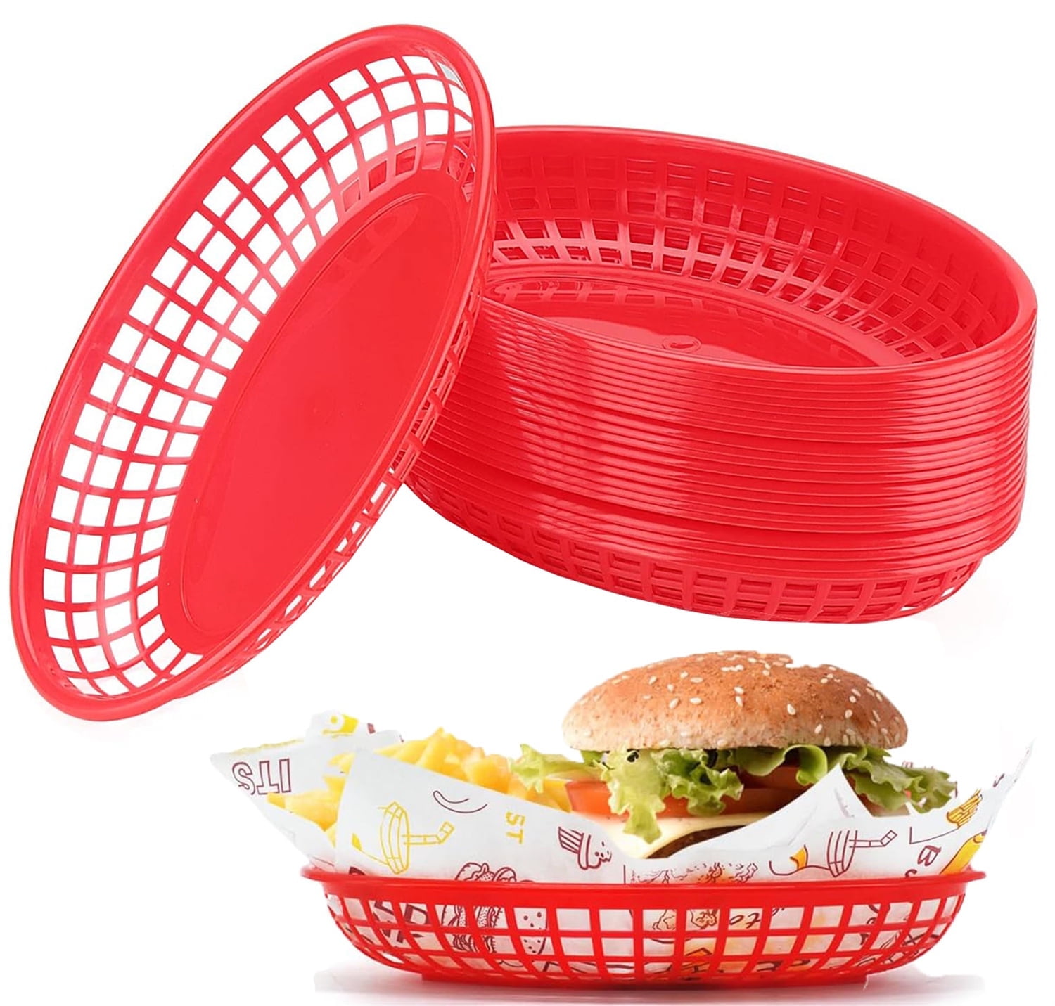 12 Pack Plastic Oval Food Basket,Bexikou Plastic Fry Basket, Small Fruit Bread Basket,Fast Food ...