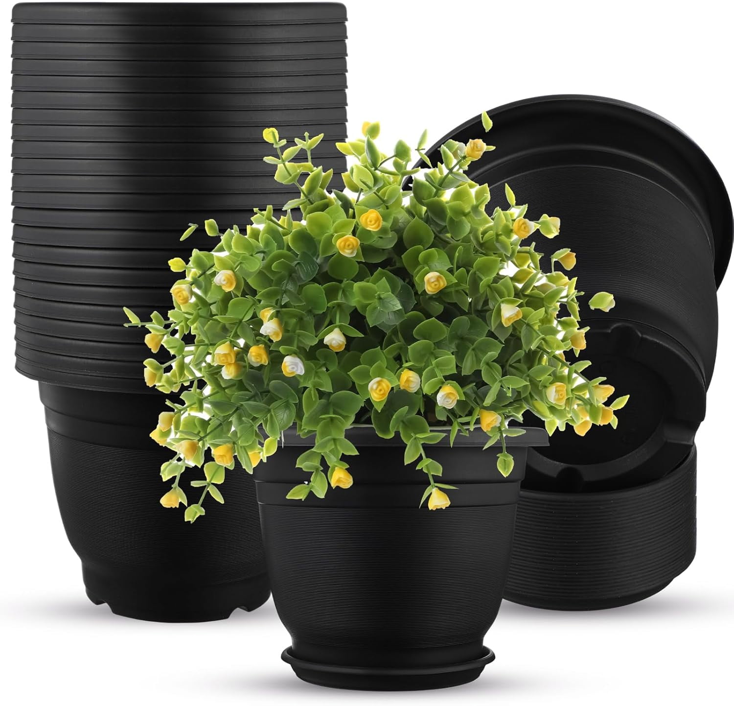 12 Pack Plastic Plant Pots Round Planter Pots with Saucer Tray Seedling ...