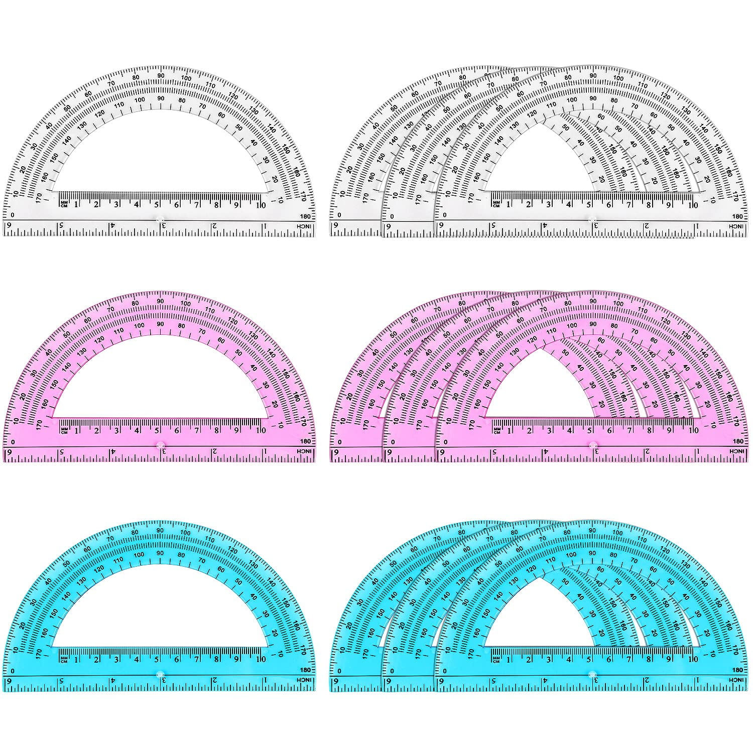 12 Pack Plastic Protractor 6 Inches Math Protractors 180 Degrees for ...