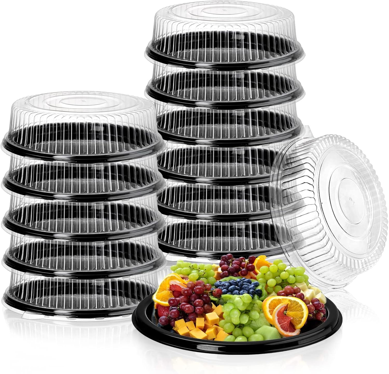 12 Pack Plastic Serving Tray with Lid, 12" Plastic Disposable Food ...