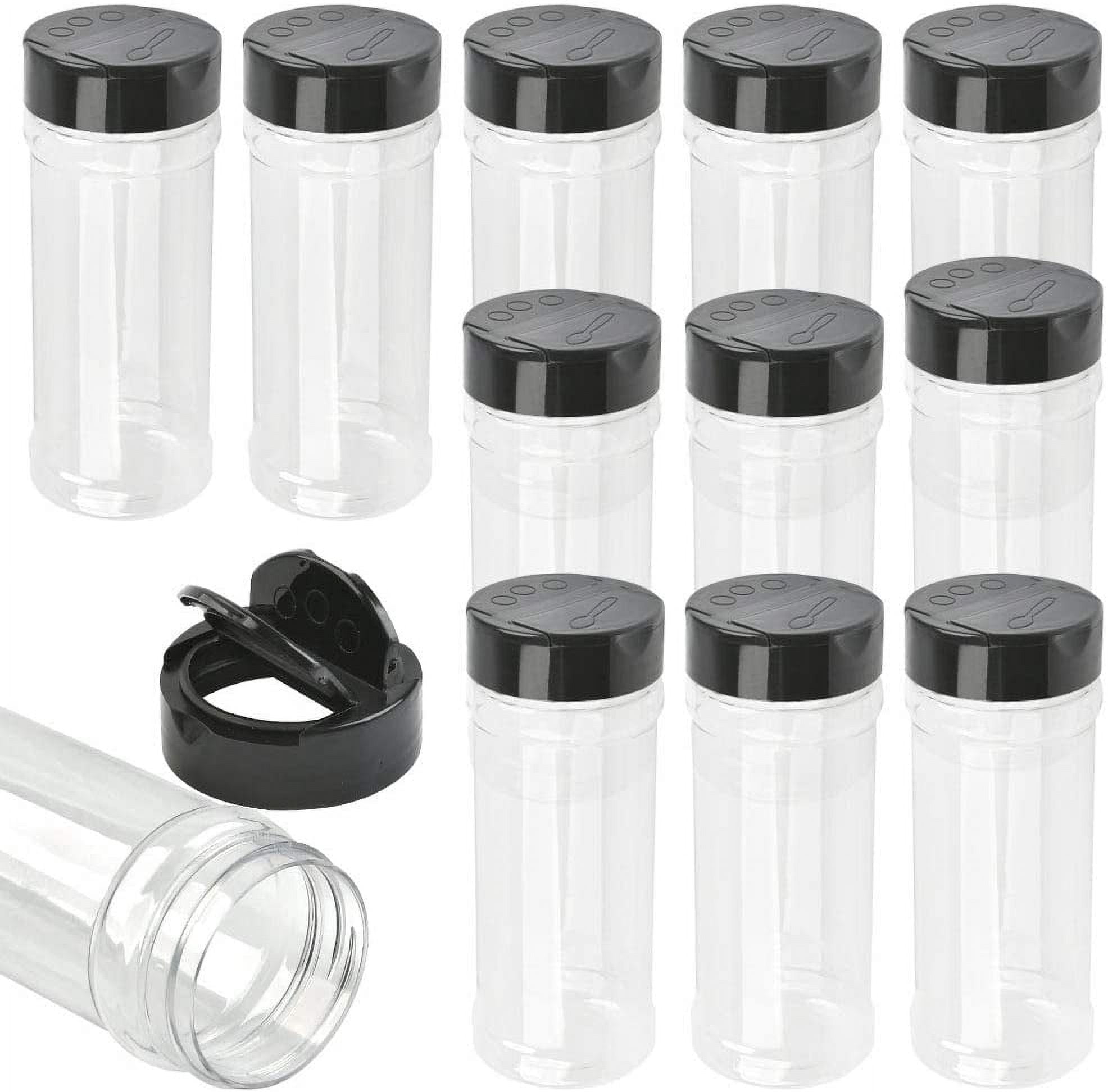 12 Pack Plastic Spice Containers, 8oz Plastic Spice Jars with Black Cap ...