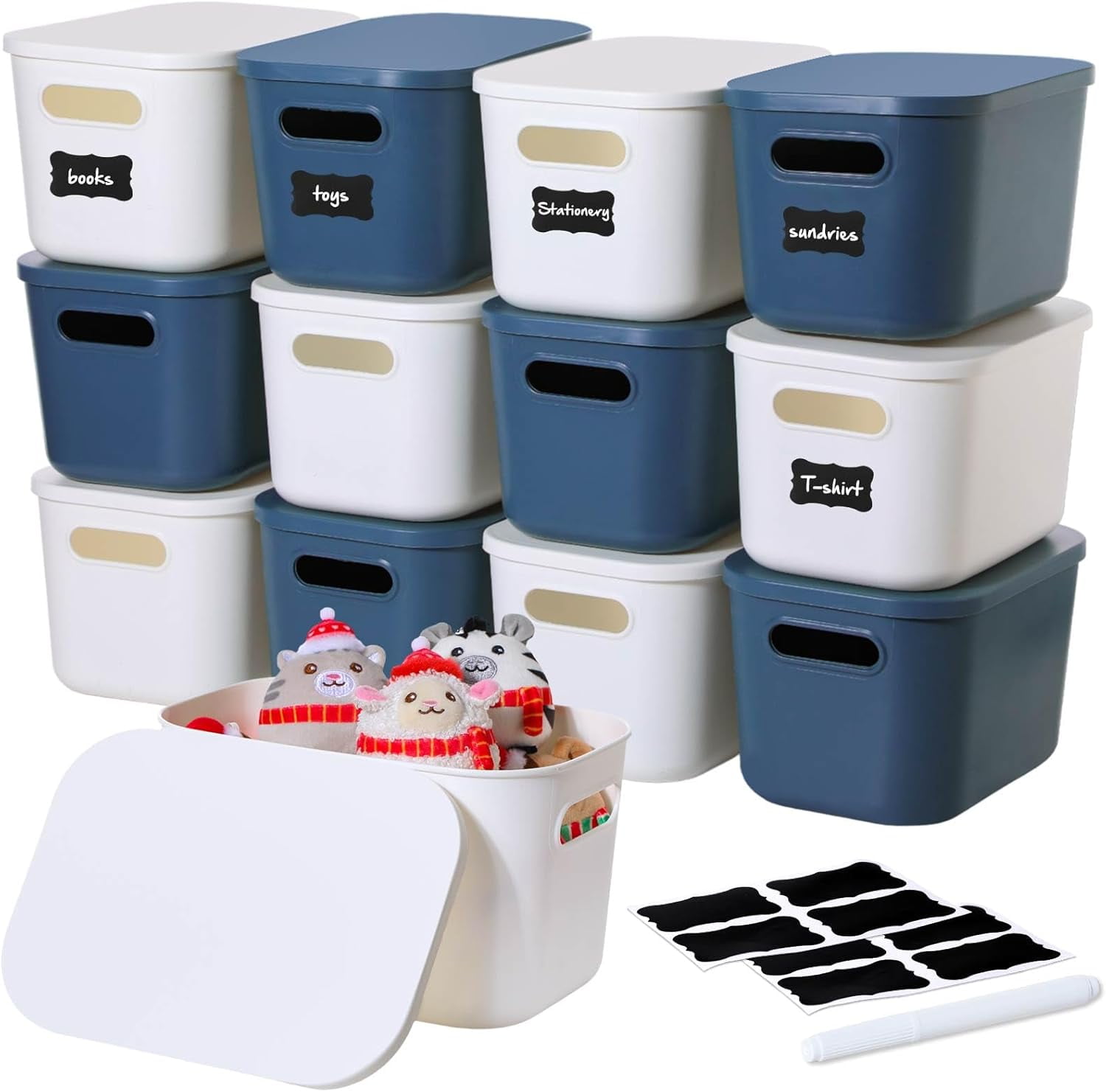 12 Pack Plastic Storage Bins with Lids and Handles Colorful Stackable ...