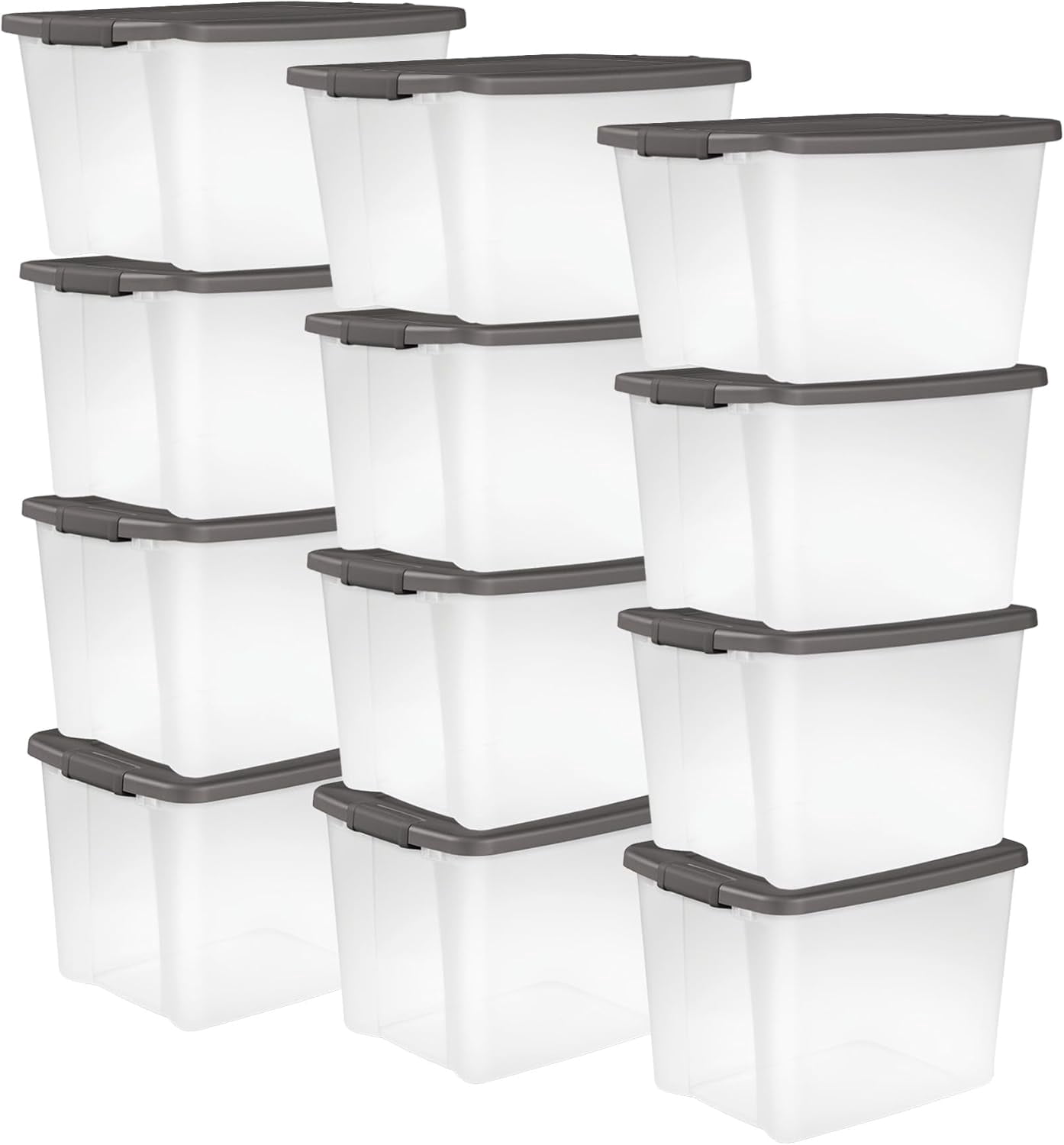12-Pack Plastic Storage Bins w/ Lids, Shelf Totes Large Clear Totes, 50 ...