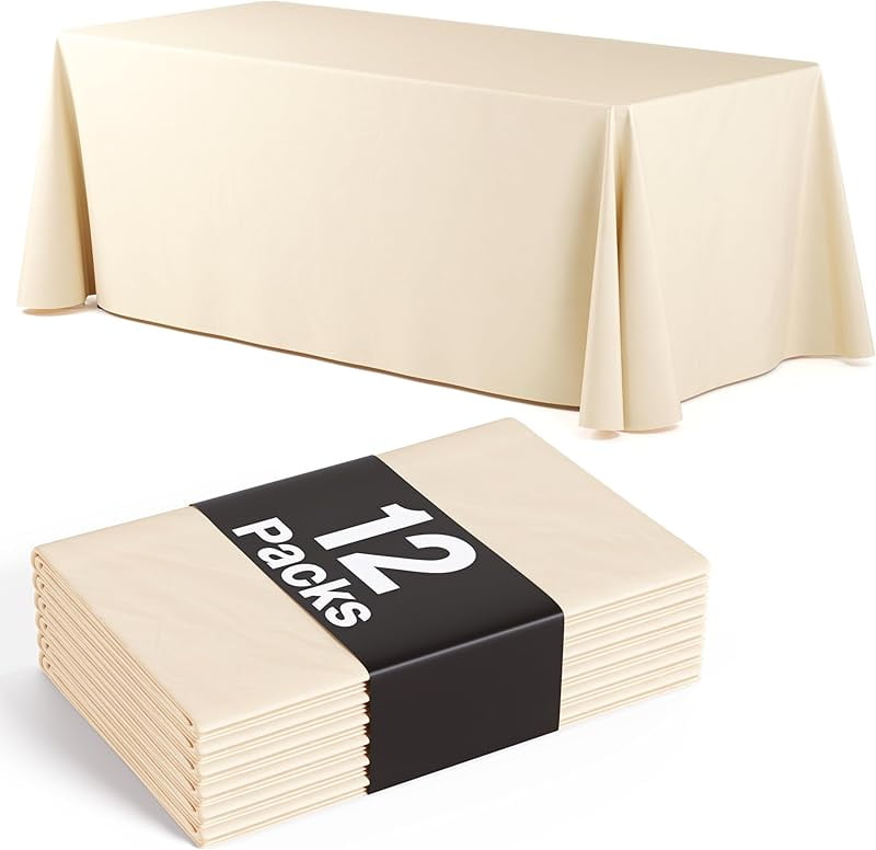 12 Pack Plastic Table Cloth - 120 Inch Rectangle Disposable Tablecloth ...