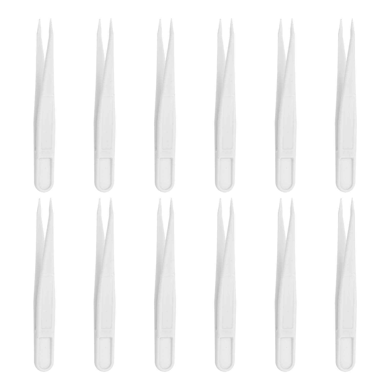 12 Pack Plastic Tweezers for Crafts, 3.1" Pointed Tweezers Bulk for ...