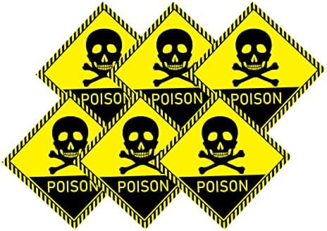 12 Pack Poison Skull and Crossbones Yellow Danger Poison Sign Stickers ...