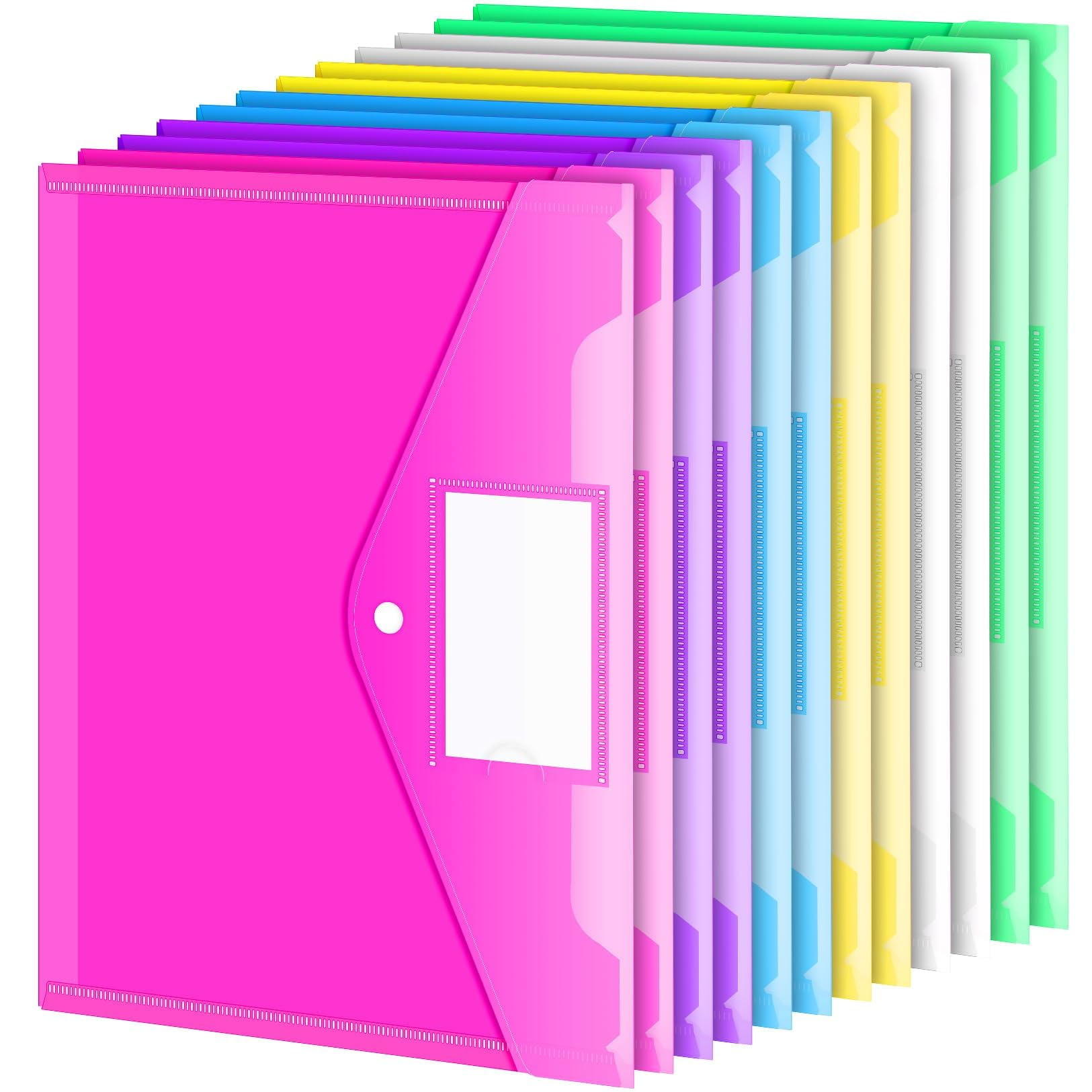 12 Pack Poly File Folders with Snap Button, Transparent Document ...