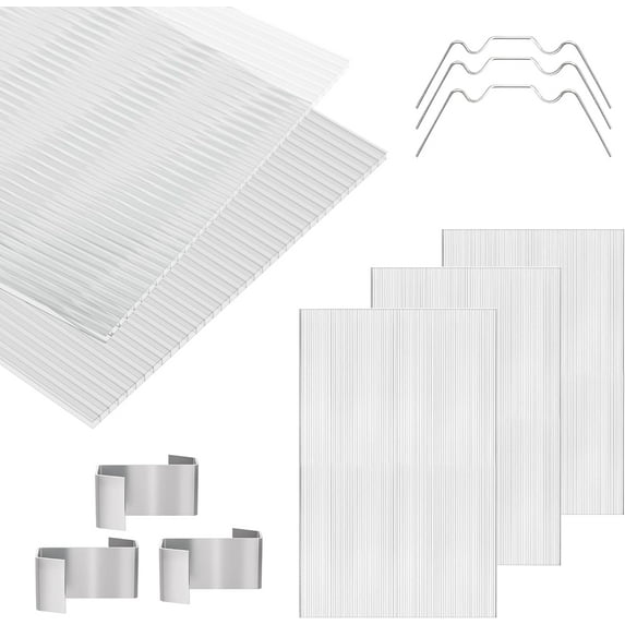 12-Pack Polycarbonate Greenhouse Panels, 23.8x47.6x0.24 Inch Clear Twin ...