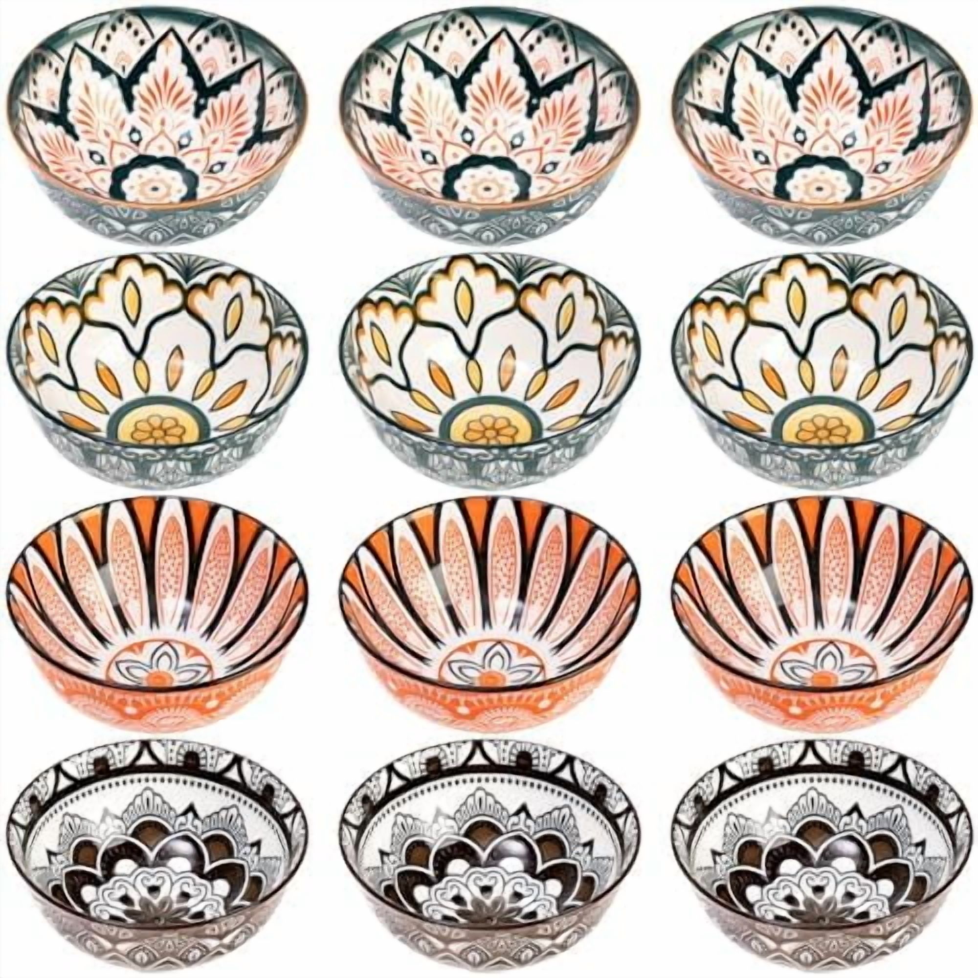 12 Pack Porcelain Bowls, 10 Ounces Small Bowl Set, Colorful Floral ...